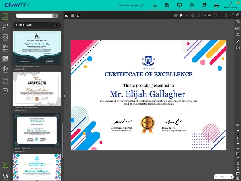 Free Certificate Maker Online | Certificate Design Template | Drawtify